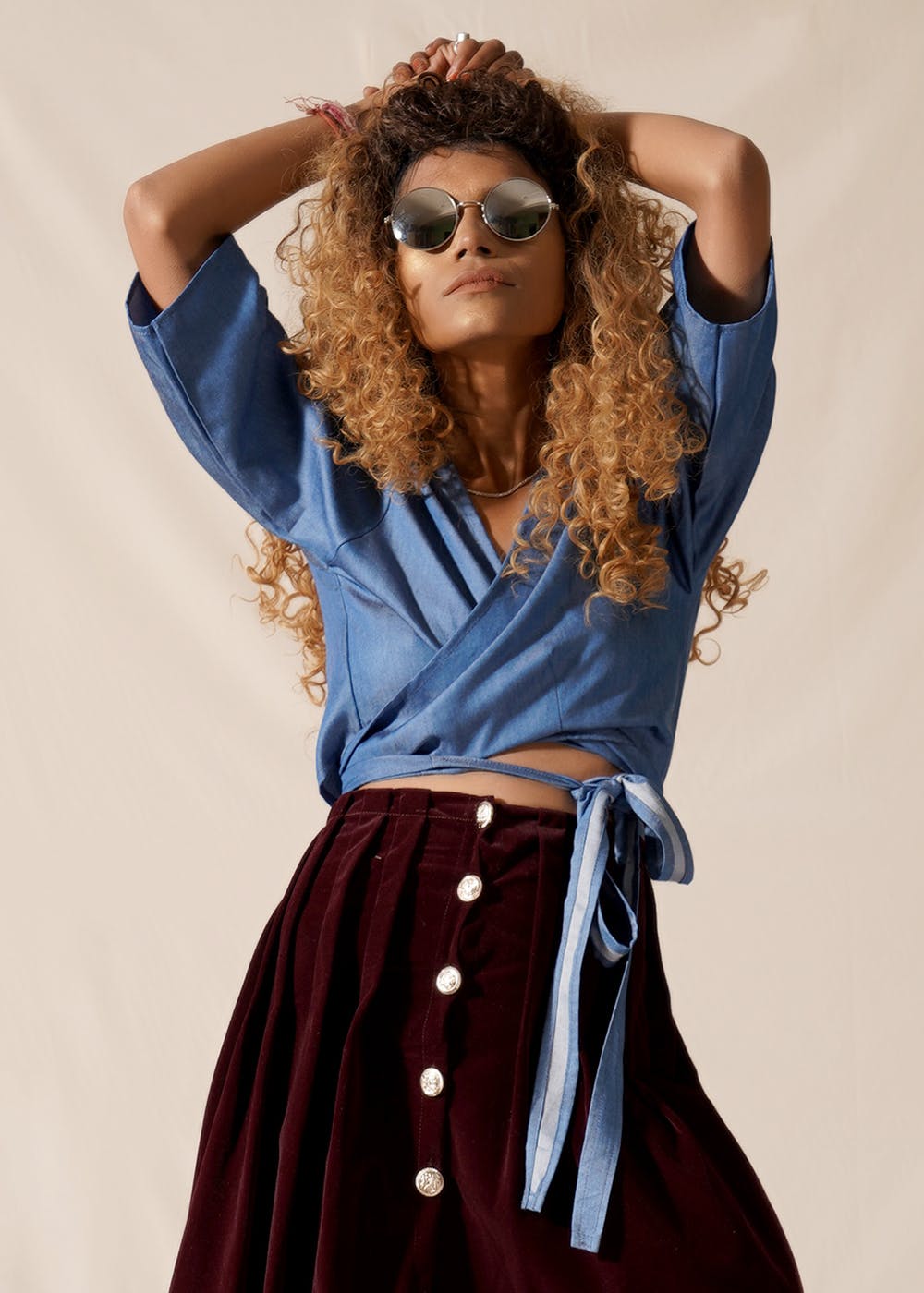 Get Hem Tie Detail Denim Wrap Top at ₹ 900 | LBB Shop