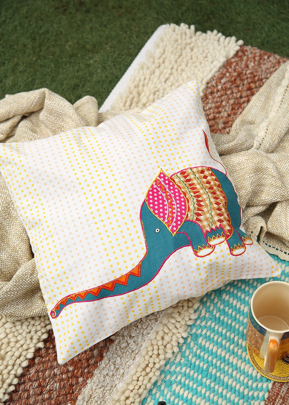 Get Applique Work And Embroidered Baby Elephant Design Cushion Cover at ...