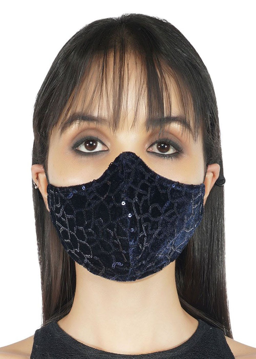 Get Blue Velvet With Sequin Work Mask at ₹ 290 | LBB Shop