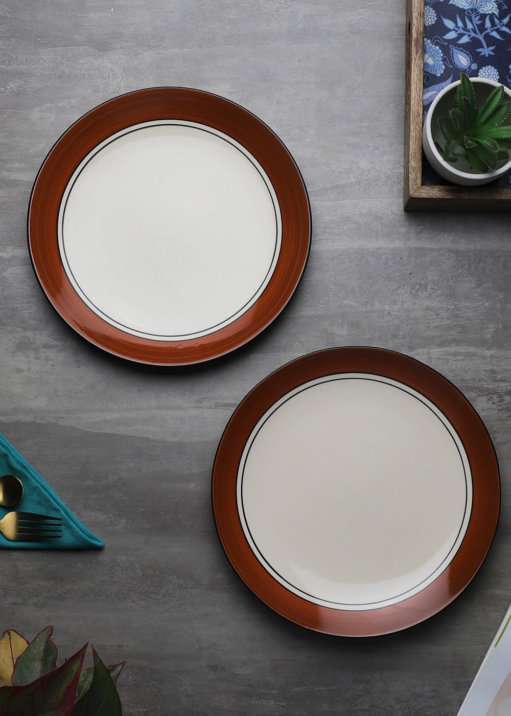 Get Cream & Brown Plates Pair Handpainted Ceramic Dinner Plates at ...