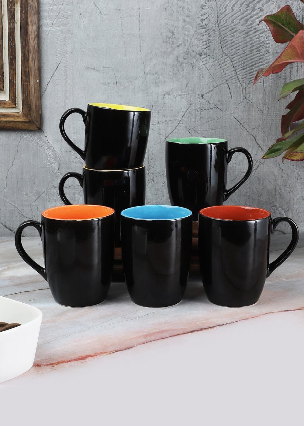 Get Black Shine Abstract And Classic Ceramic Tea/Coffee Mugs Set Of 6 ...