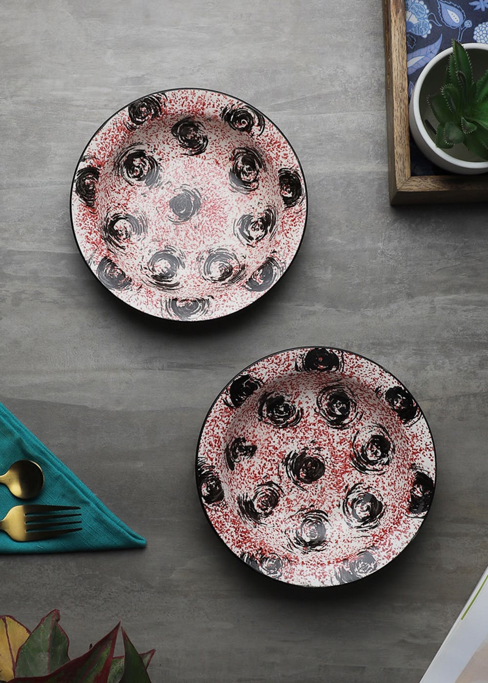 Get Black & Pink Color Ceramic Hand-Painted Pasta Plate - Set Of 2 ...