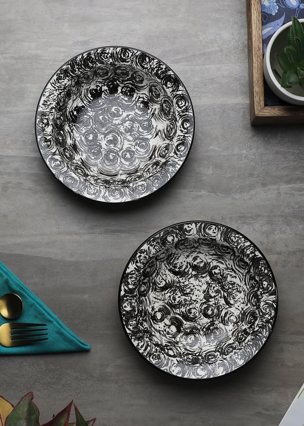 Get Black Color Ceramic Hand-Painted Pasta Plate - Set Of 2 Plates at ...