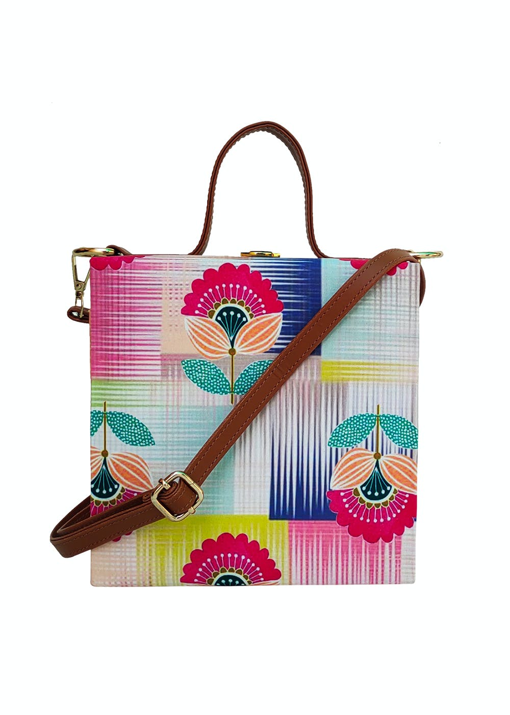 Get Colourblocked Striped & Floral Printed Box Bag at ₹ 1599 | LBB Shop