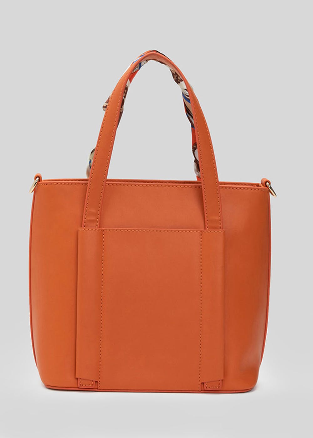 Get Front Pocket Detail Scarfed Handle Solid Handbag at ₹ 1999 | LBB Shop