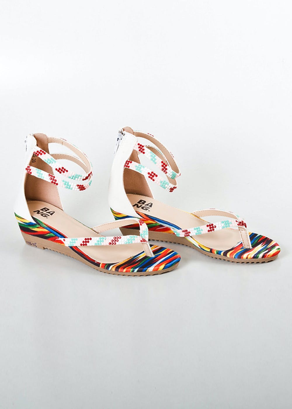 Get Two-Tone Bead Detail Ankle Tie Back Zip Sandals at ₹ 1100 | LBB Shop