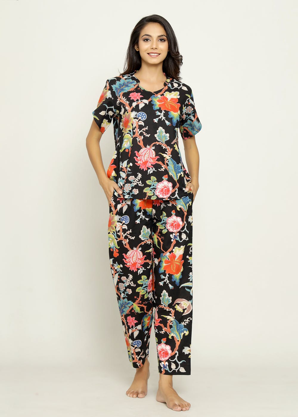 Get Black Cotton Printed Night Suit Set with Pyjamas at ₹ 1199 | LBB Shop