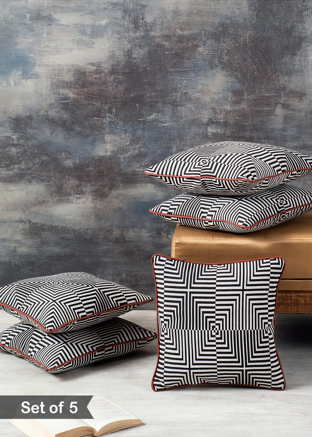 Get Leather Pipin 12 Inch Cushion Cover (Set Of 5) For Living Room ...