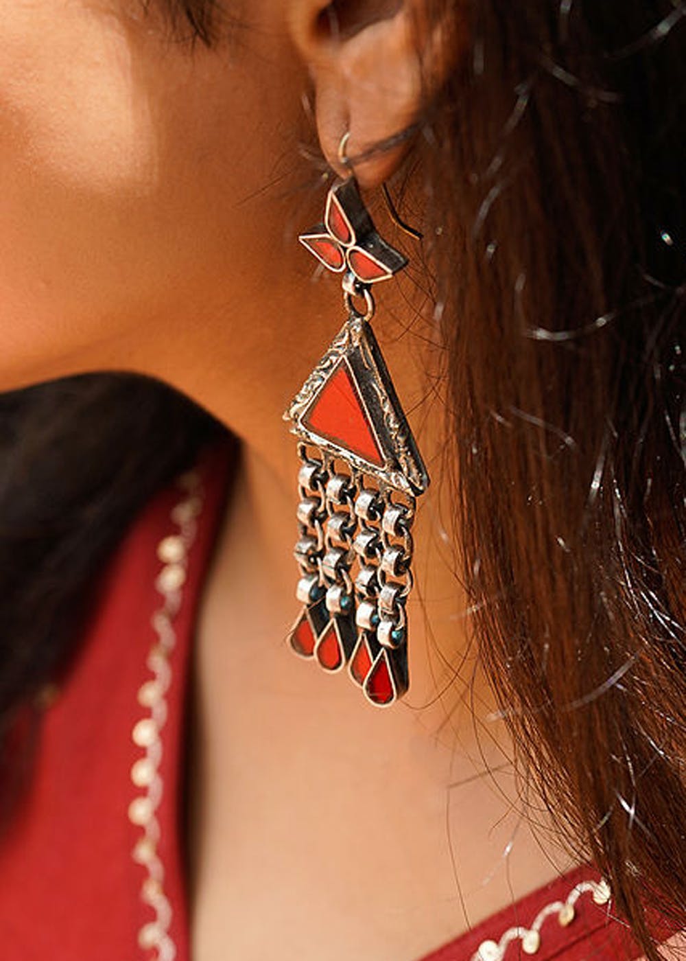 Get Classic Red Glass Drop Earrings at ₹ 1899 | LBB Shop