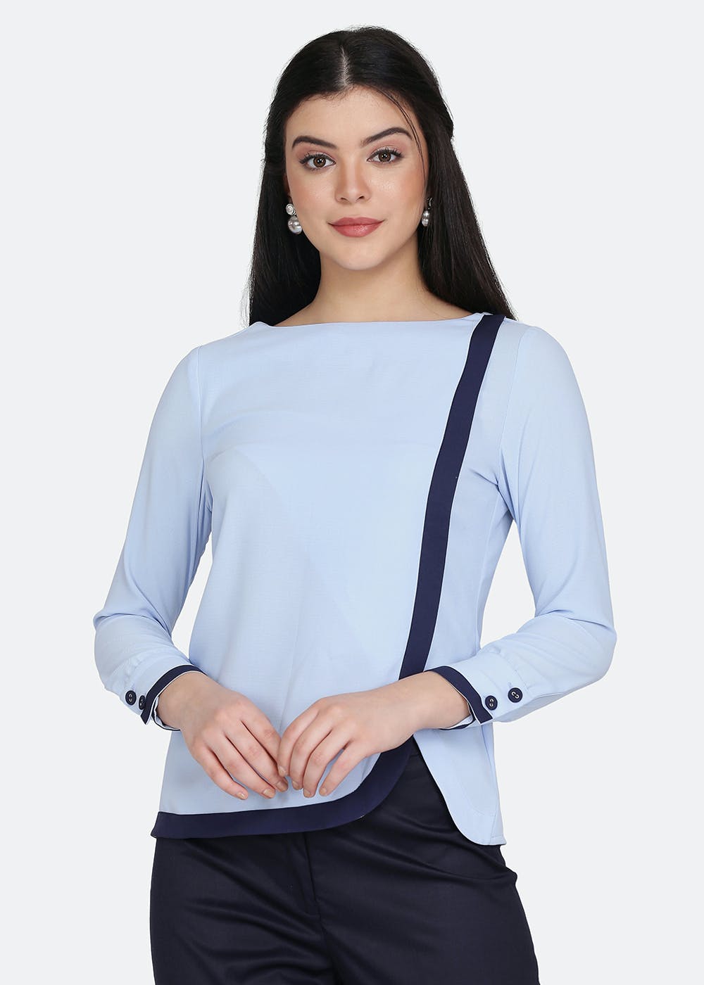 Get Powder Blue Poly Crepe Top at ₹ 1900 | LBB Shop