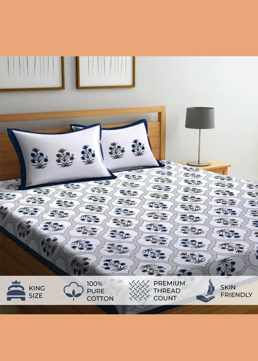Get Majestic Floral Printed King 100% Cotton Double King Size Bedsheet ...