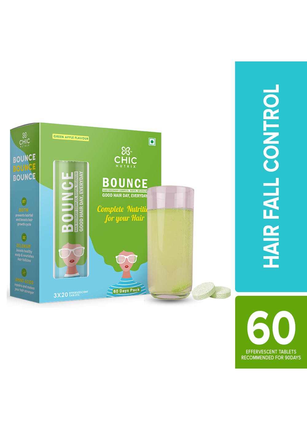 Get Bounce - Hair Recovery Effervescent Tablets (Green Apple Flavour ...