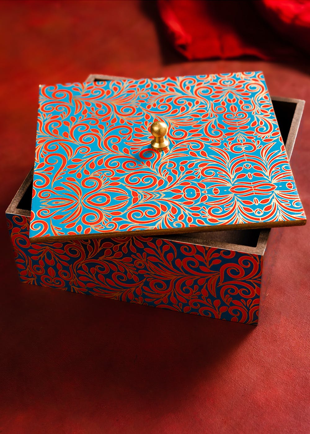 Get Wooden Printed Paisley Blue and Gold Box at ₹ 800 | LBB Shop