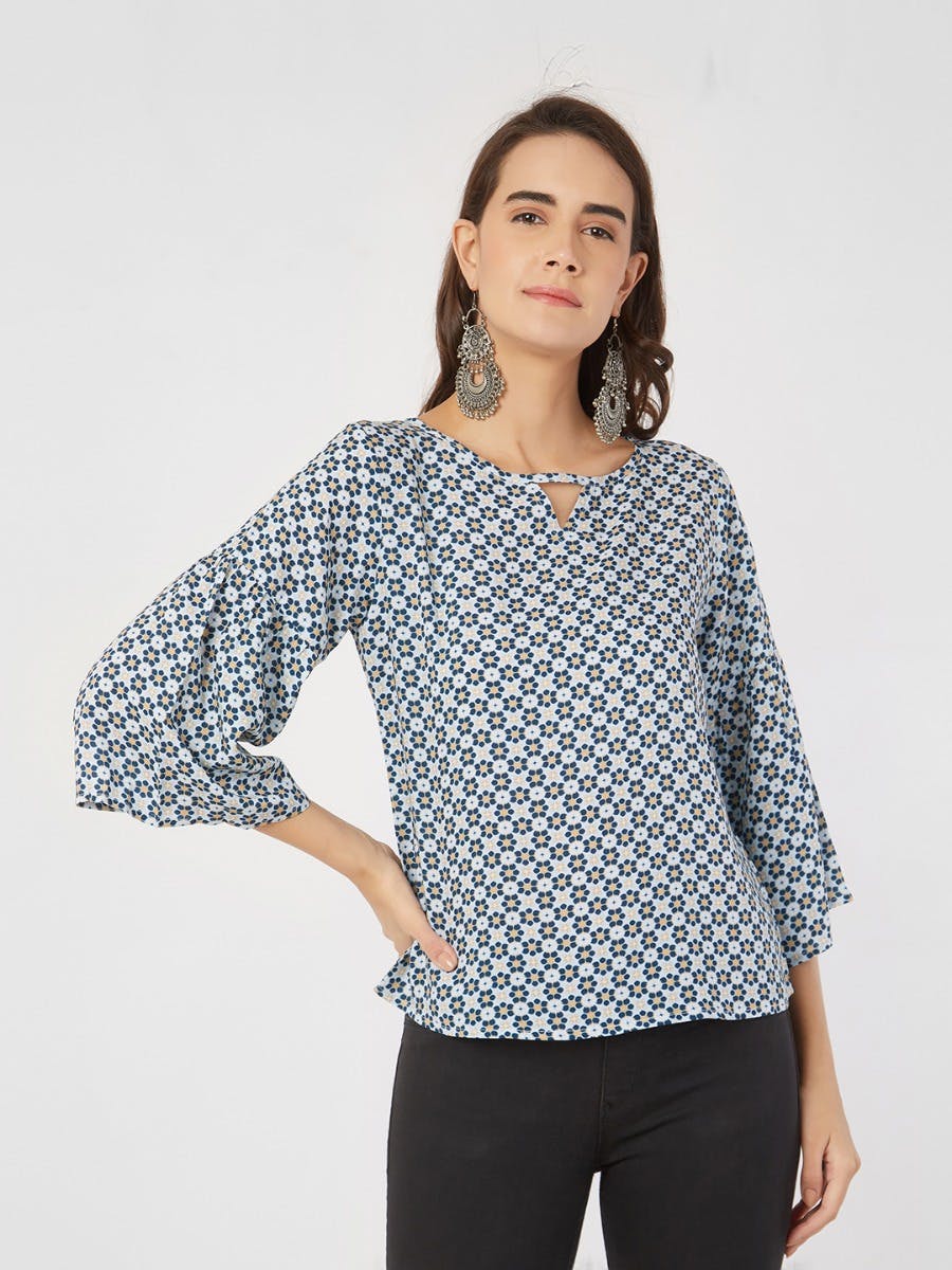 Get Geometric Floral Print Keyhole Neck Top at ₹ 629 | LBB Shop