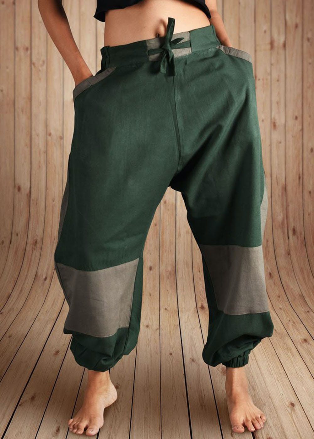 Get Contrast Knee Patch Detail Olive Green Hopper Pants at ₹ 1249 | LBB ...