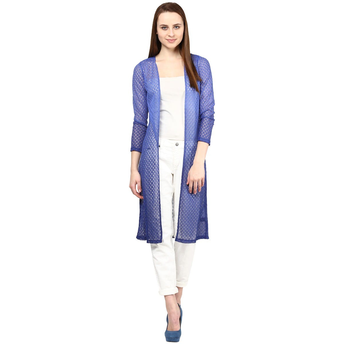 Get Knitted Blue Long-LineJacket at ₹ 500 | LBB Shop