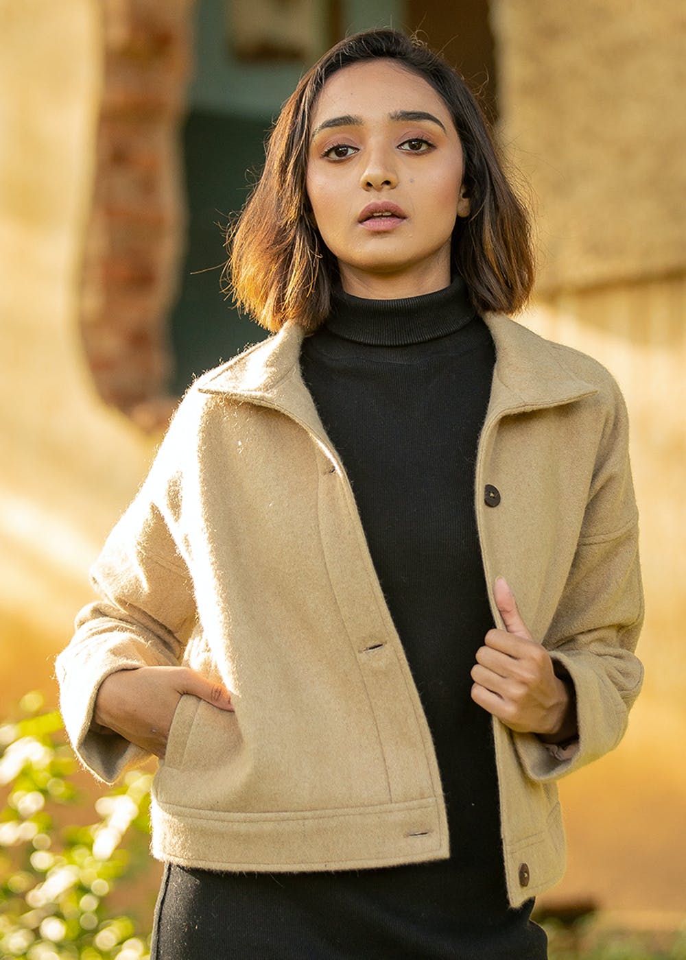 Get Orchid Camel Short Wool Jacket at ₹ 3890 | LBB Shop