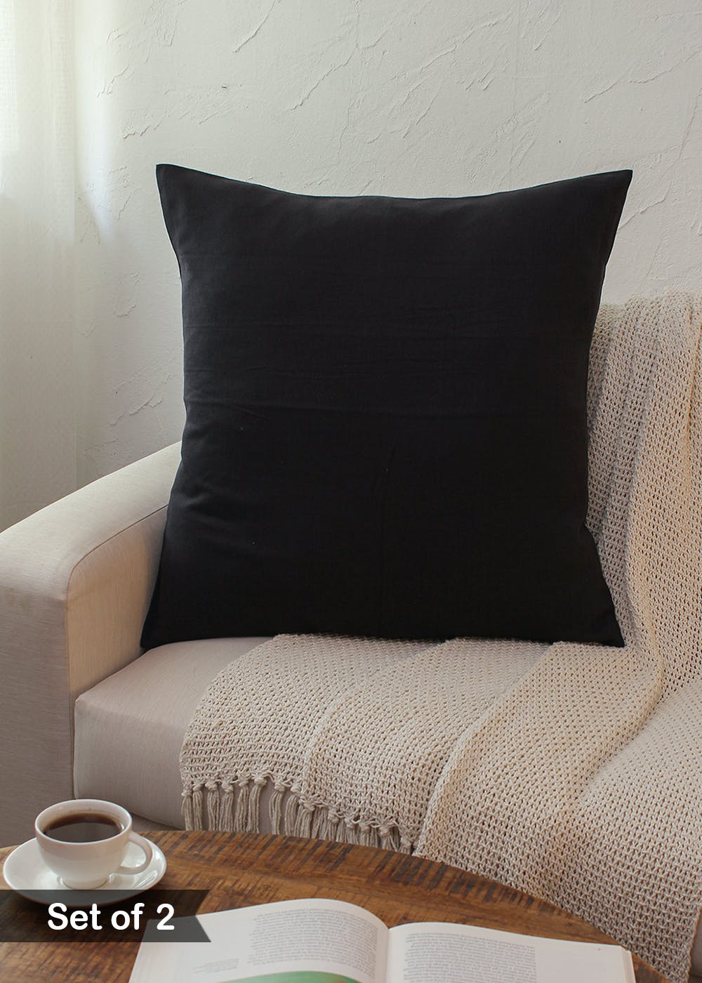 Get Soorma 100% Cotton Set Of 2 Cushion Covers-Black at ₹ 599 | LBB Shop