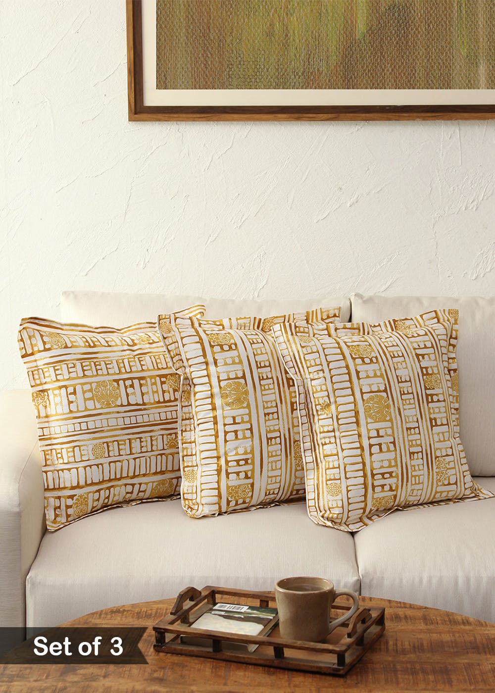 Get Golden Printed Cushion Cover - Set of 3 at ₹ 942 | LBB Shop