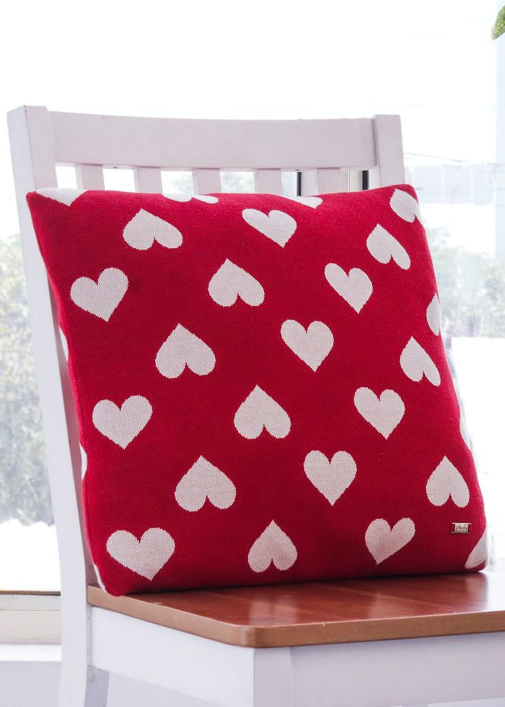 Get All Over Hearts - Red & Natural Color Cushion Cover at ₹ 650 | LBB Shop