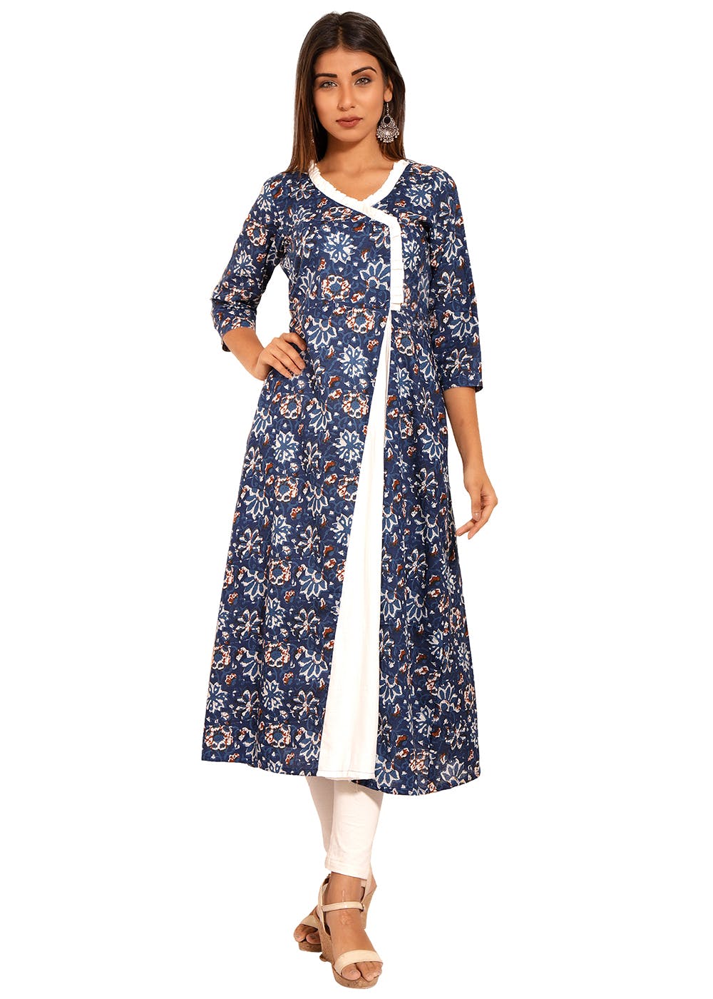 Get Solid Center Panel Detail Handblock Printed Flared Kurta at ₹ 799 ...