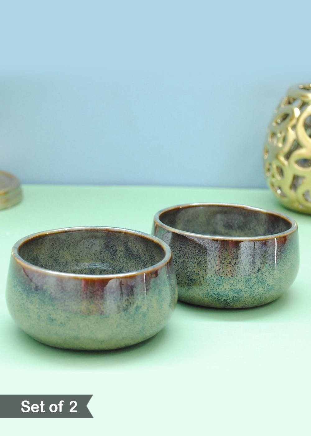Get Olive Green Ceramic Bowls - Set of 2 at ₹ 599 | LBB Shop