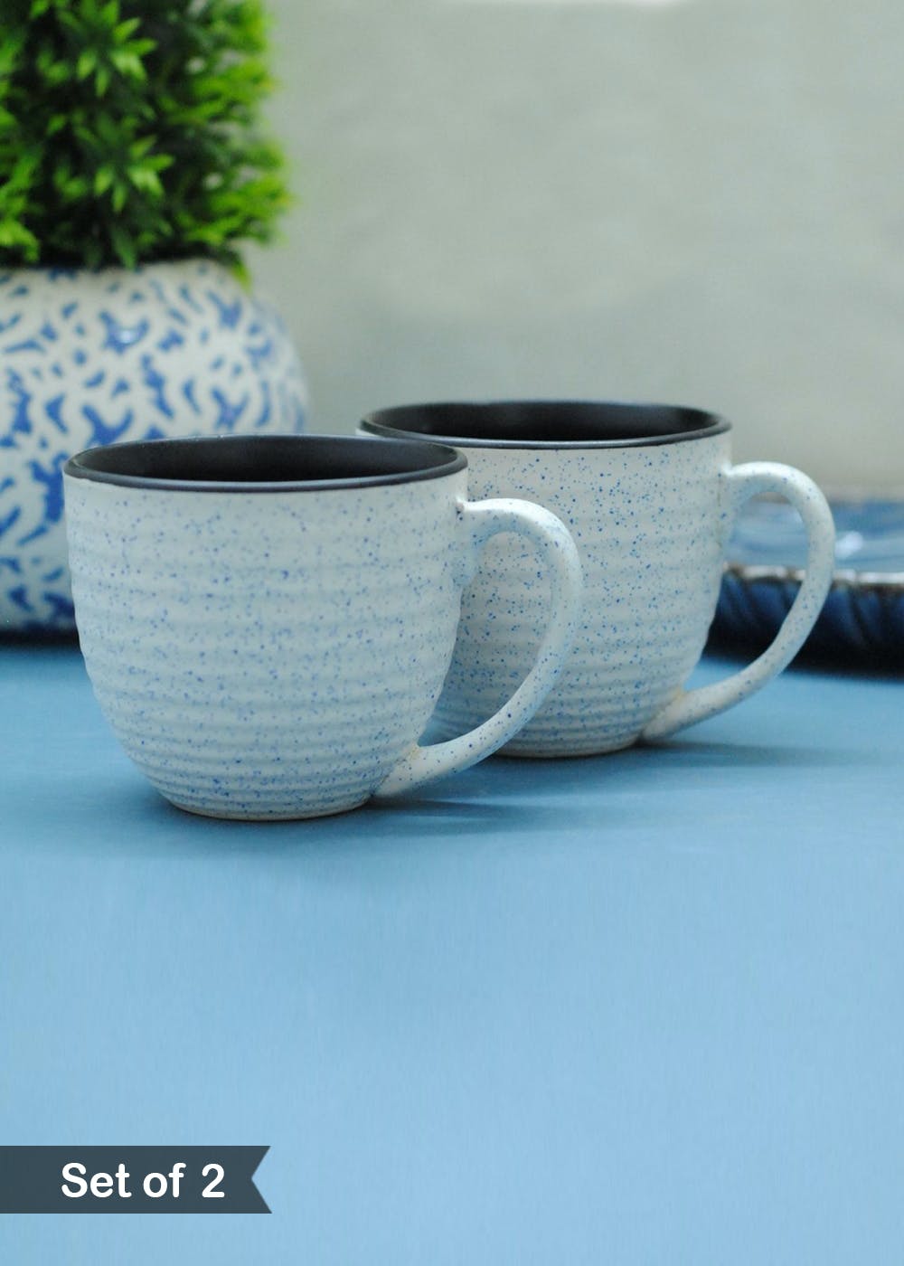 Get Contrast Spotted Textured White Ceramic Tea/Coffee Mugs Set of 2 at ...