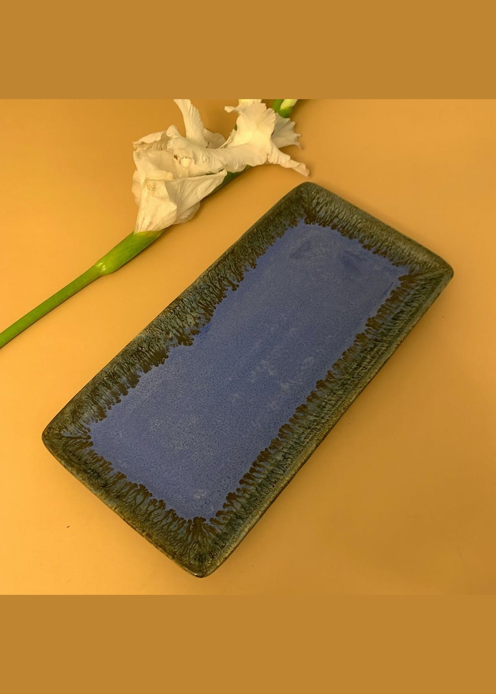 Get Blue Rectangular Ceramic Platter at ₹ 1199 | LBB Shop
