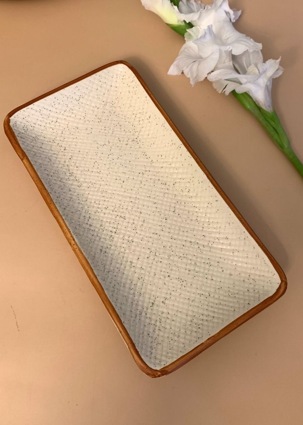Get Ivory Rectangular Ceramic Platter with Brown Boundary at ₹ 999 ...