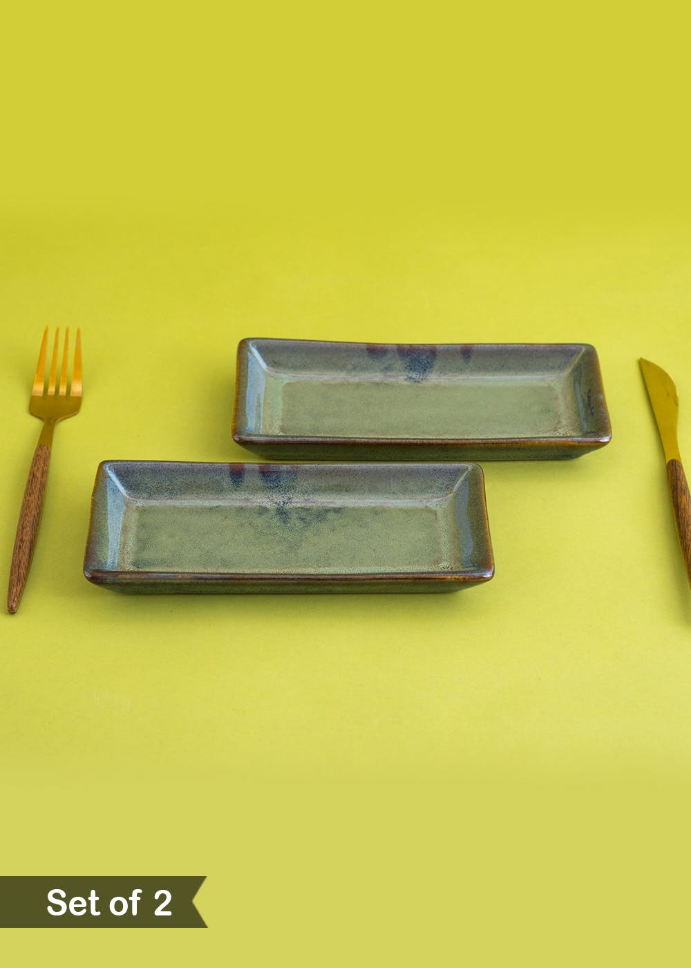 Get Olive Green Rectangular Platter (Small) - Set of 2 at ₹ 799 | LBB Shop