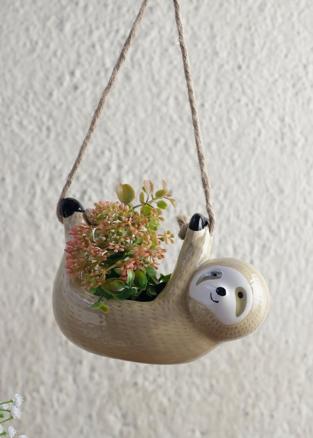 Get Brown Hanging Sloth Ceramic Planter at ₹ 1199 | LBB Shop