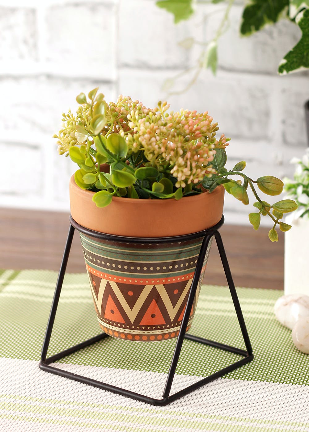 Get Dark Brown Printed Ceramic Planters with Stand at ₹ 999 | LBB Shop