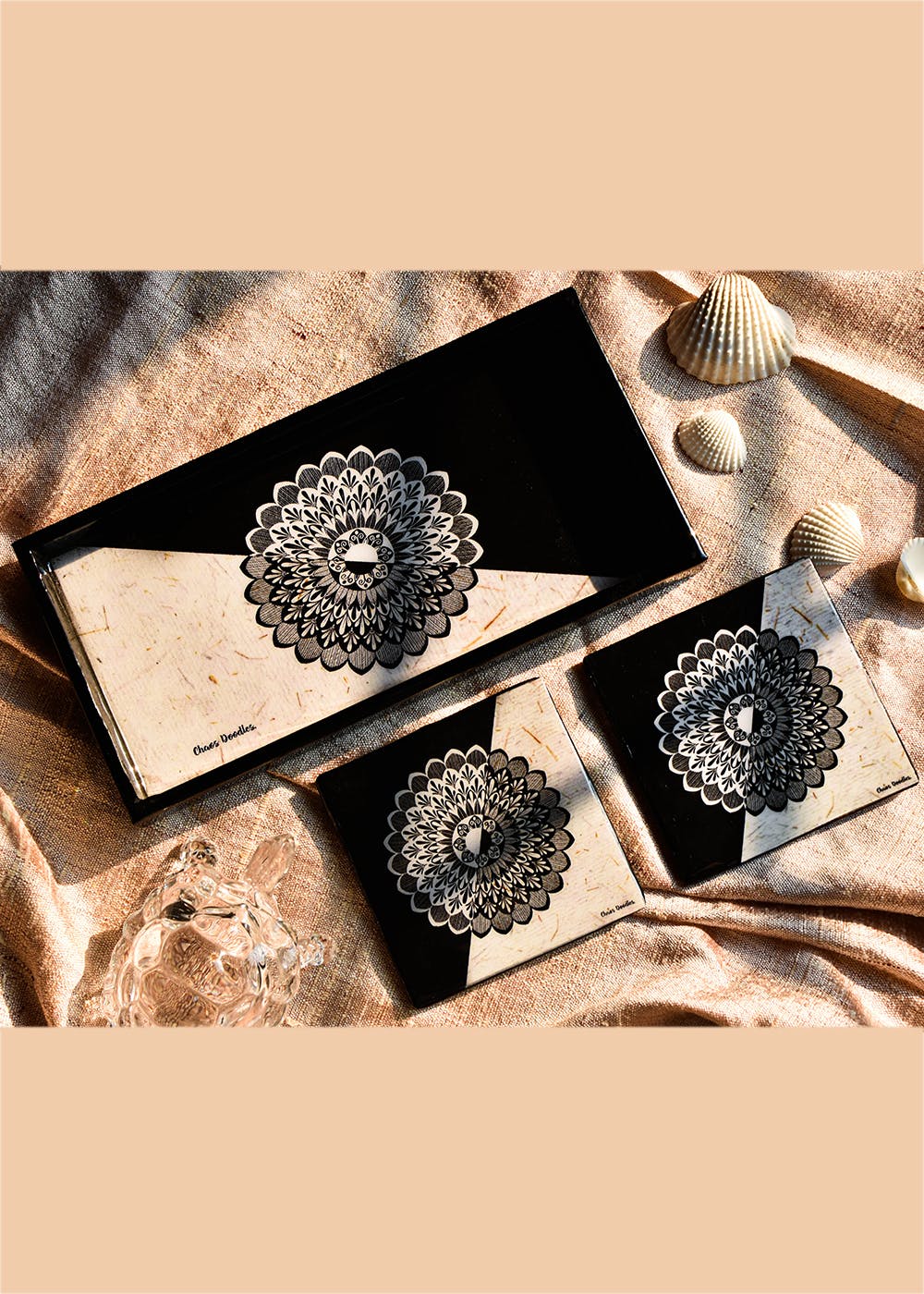 Get Yin and Yang Wooden Handcrafted Serving Tray with 2 Coasters Set at ₹ 1399 | LBB Shop