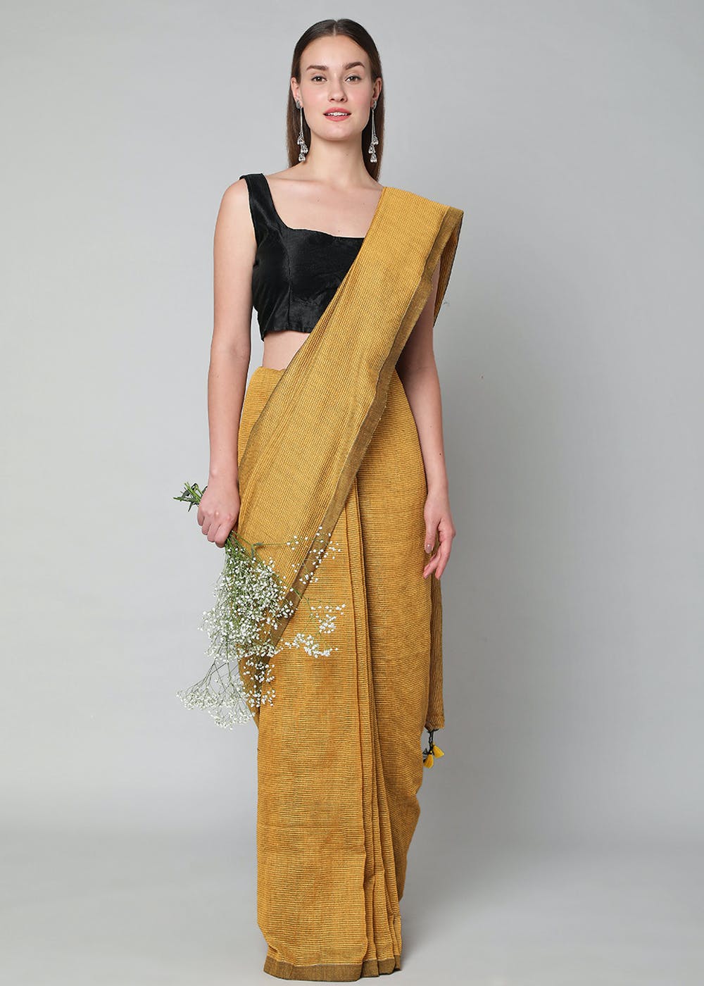 Get Cotton Basic Mustard Saree at ₹ 1399 | LBB Shop