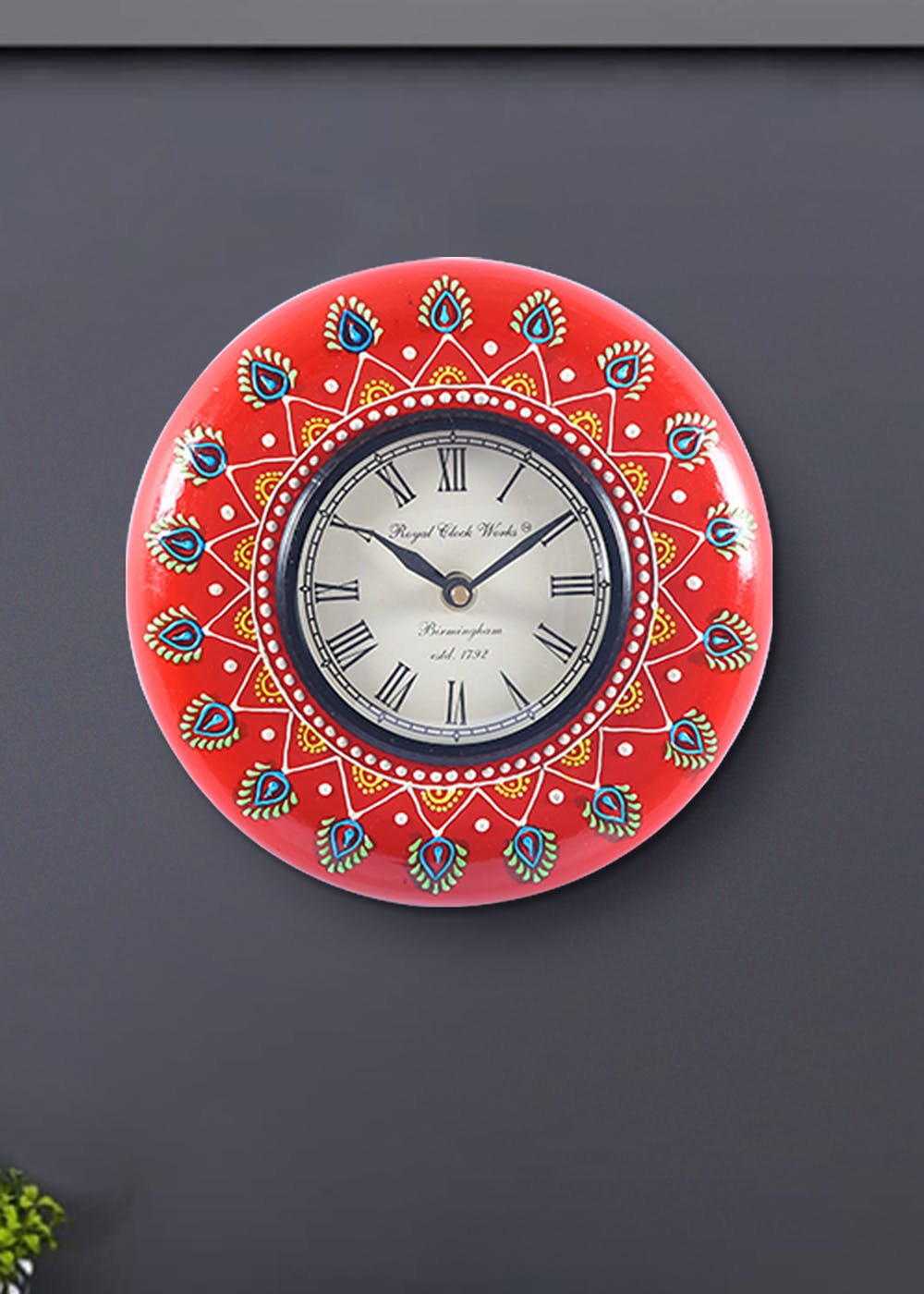 Get Fiery Red Hand Painted Wall Clock at ₹ 1599 | LBB Shop