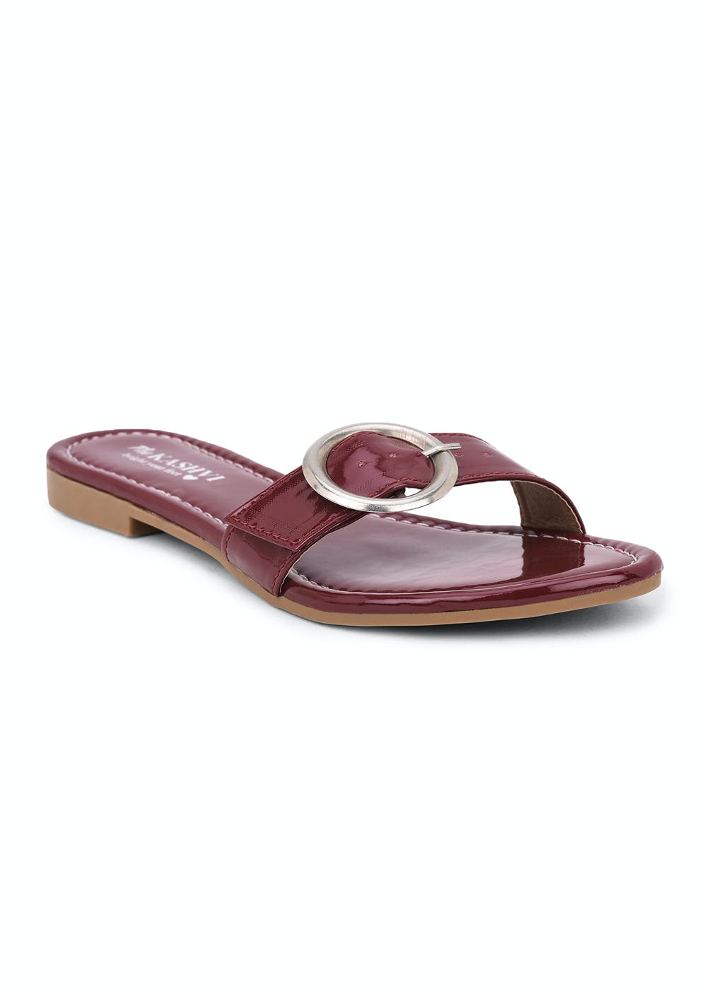 Get Buckle Up Detail Maroon Glossy Slides at ₹ 399 | LBB Shop