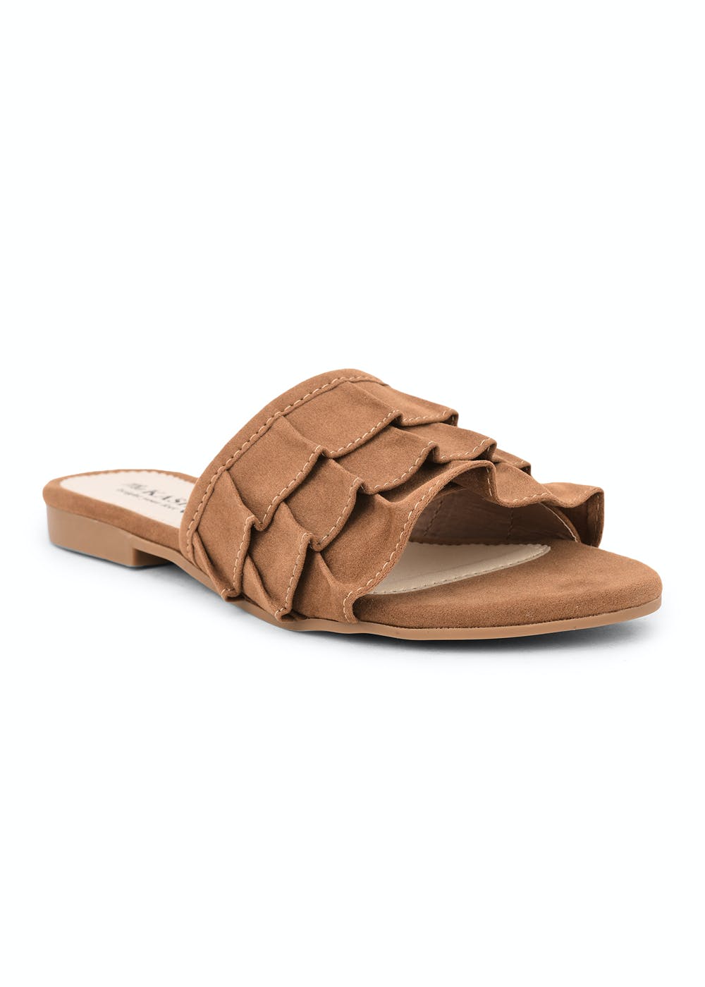 Get Brown Layered Ruffle Slides at ₹ 439 | LBB Shop