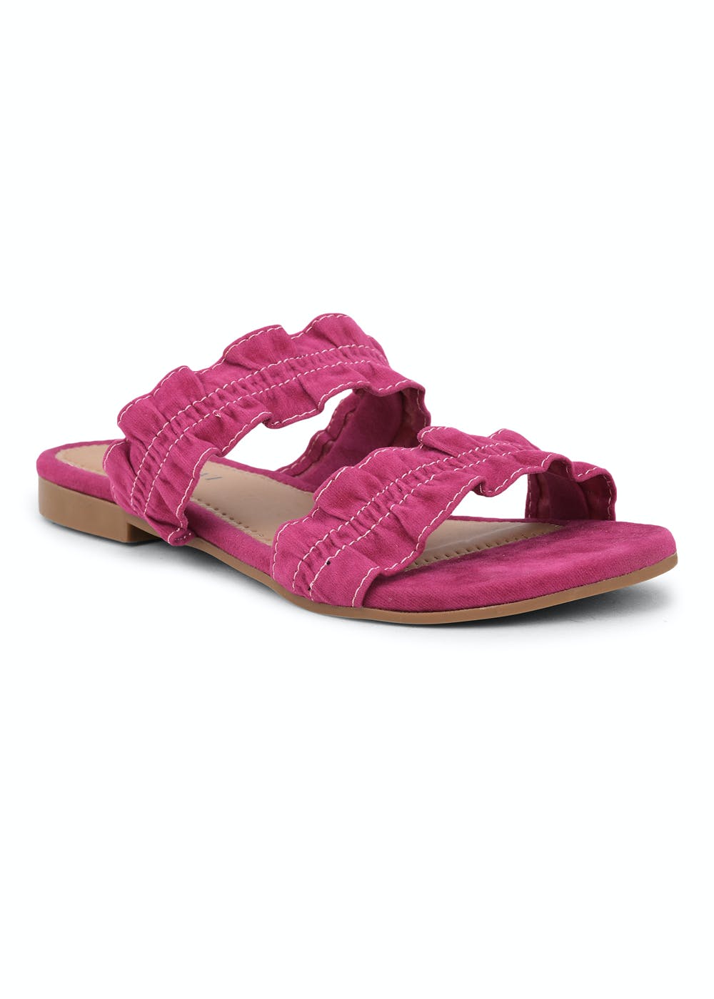 Get Ruffled Two Straps Pink Slides at ₹ 399 | LBB Shop