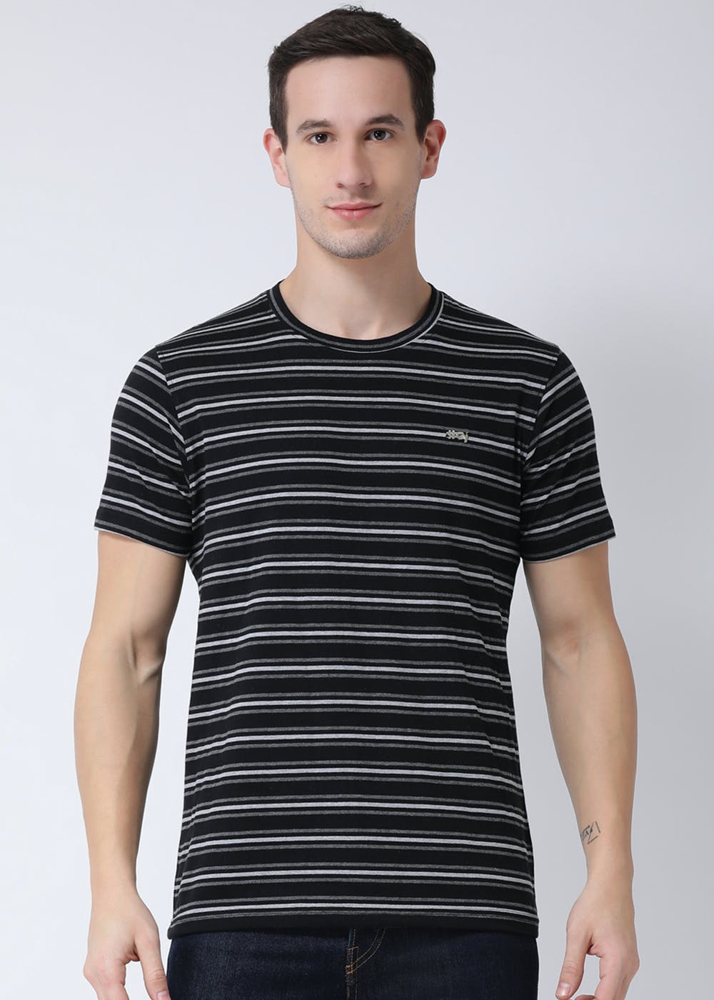 Get Triple Striped Black Round Neck T-Shirt at ₹ 649 | LBB Shop
