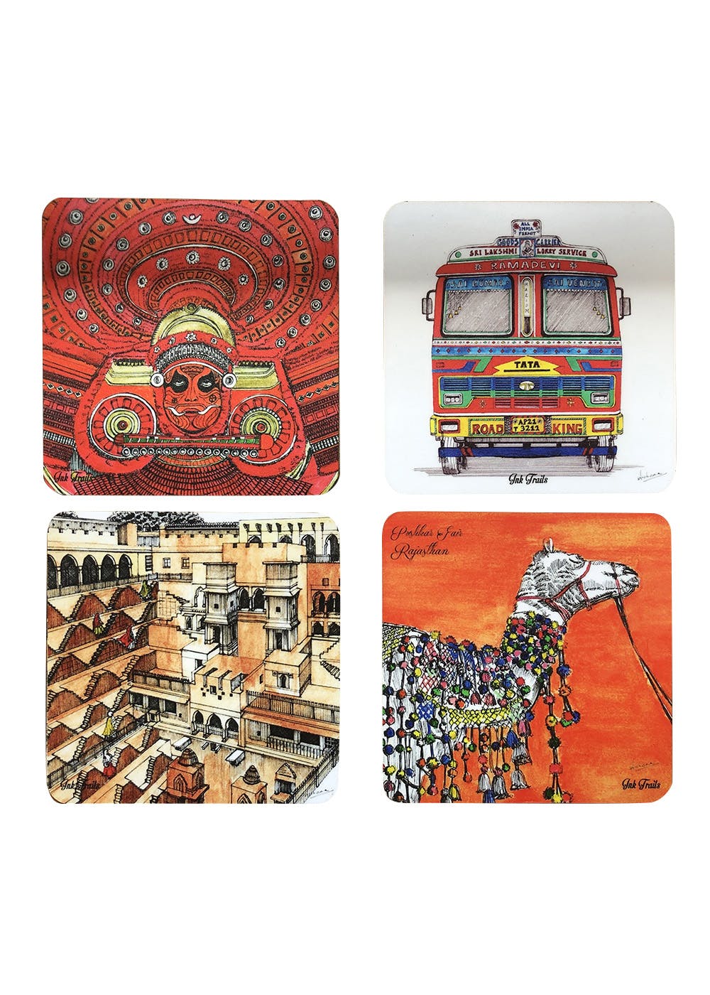 Get Set of 4 "Colours of India" Coasters at ₹ 1200 | LBB Shop