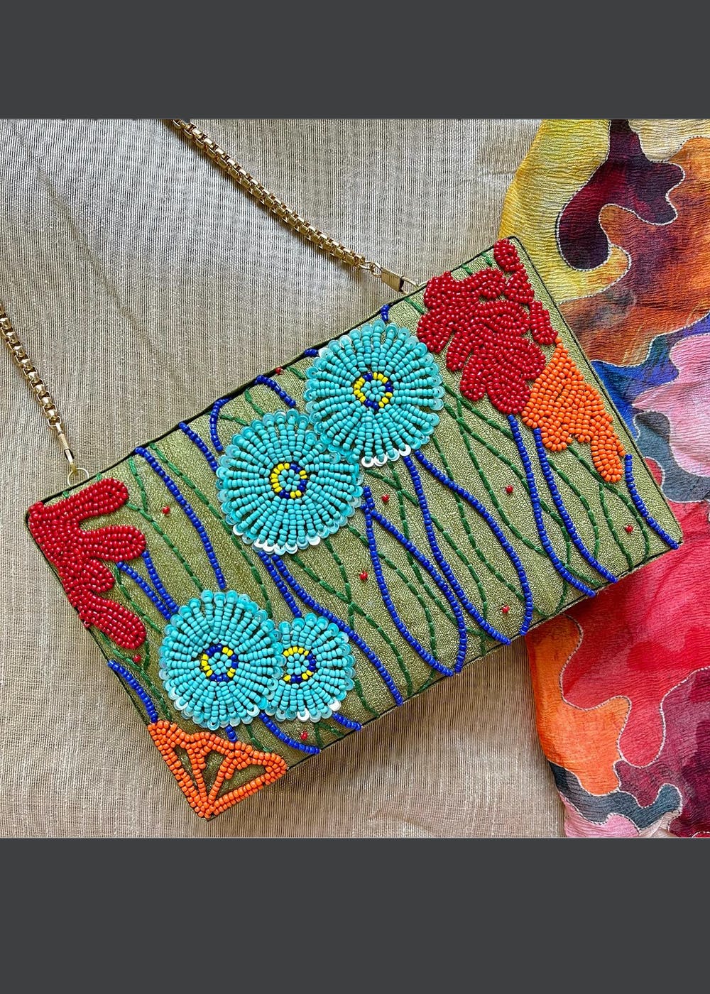 Get Coral Reef Embroidered Clutch at ₹ 4300 | LBB Shop