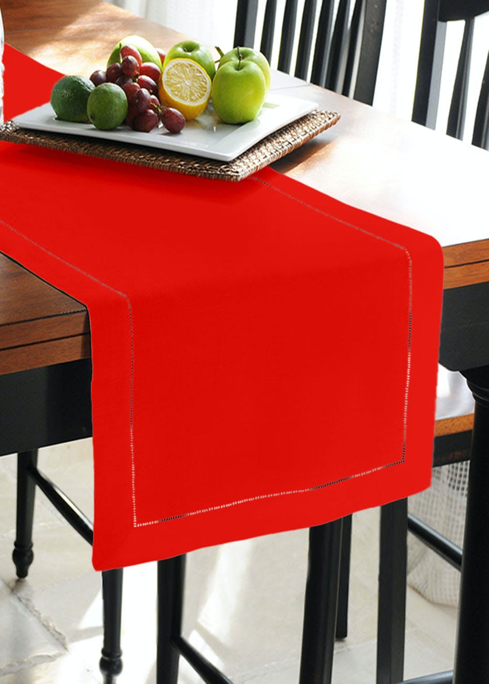 Get Plain Red Double Border Holestitch Table Runner (30 X 180 Cms) at ...