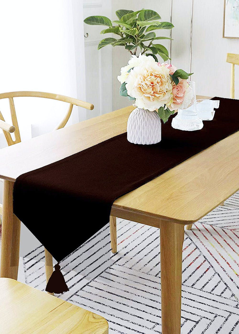 Get Chocolate Brown Classic Cotton Dining Table Runner With ...