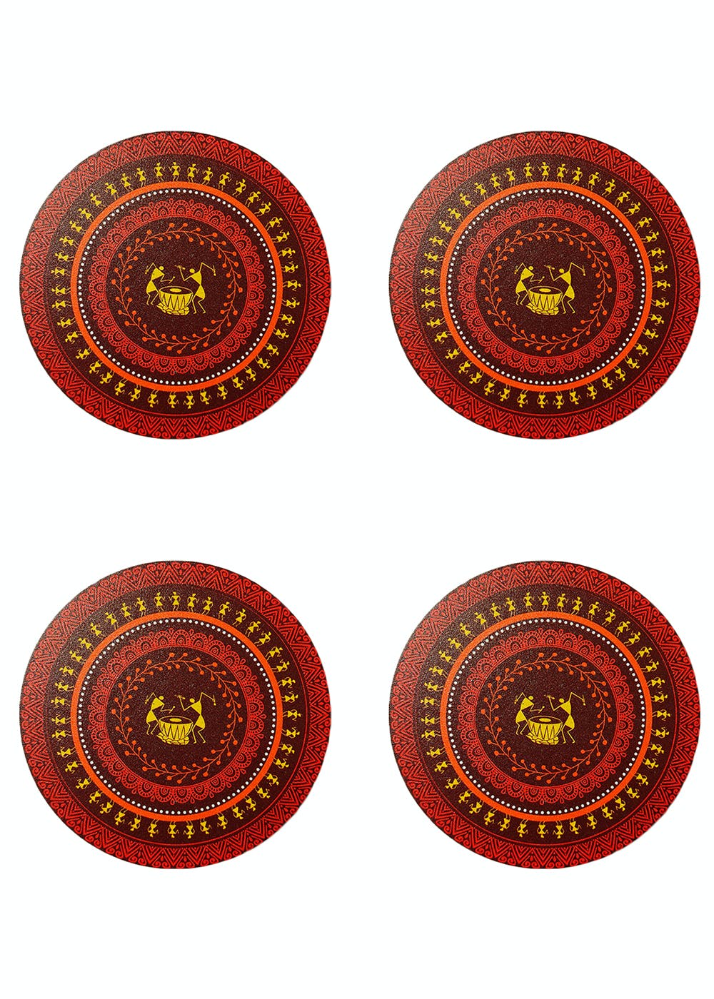 Get Round Red Warli Wooden Coaster (Set of 4) at ₹ 494 | LBB Shop
