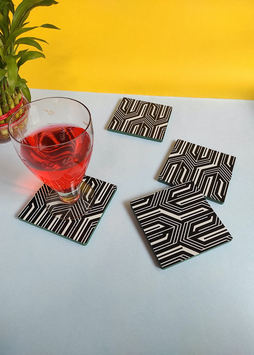 Get Square Black Geometric Wooden Coaster Set of 4 at ₹ 494 | LBB Shop