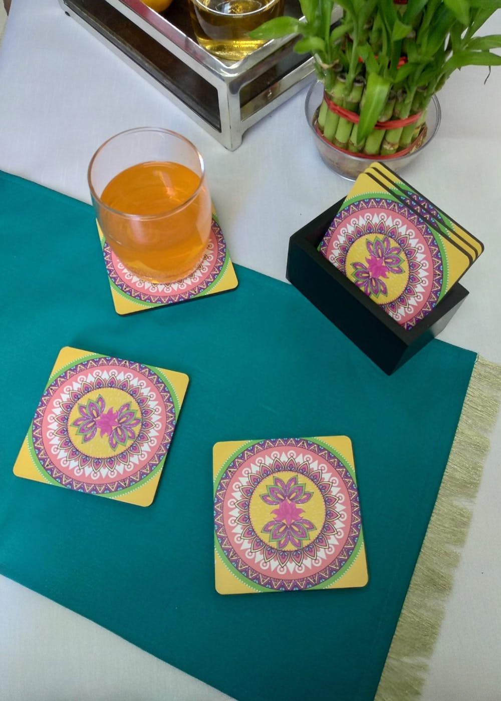 Get Square Madhuban Pattern Wooden Coaster Set of 4 at ₹ 494 | LBB Shop