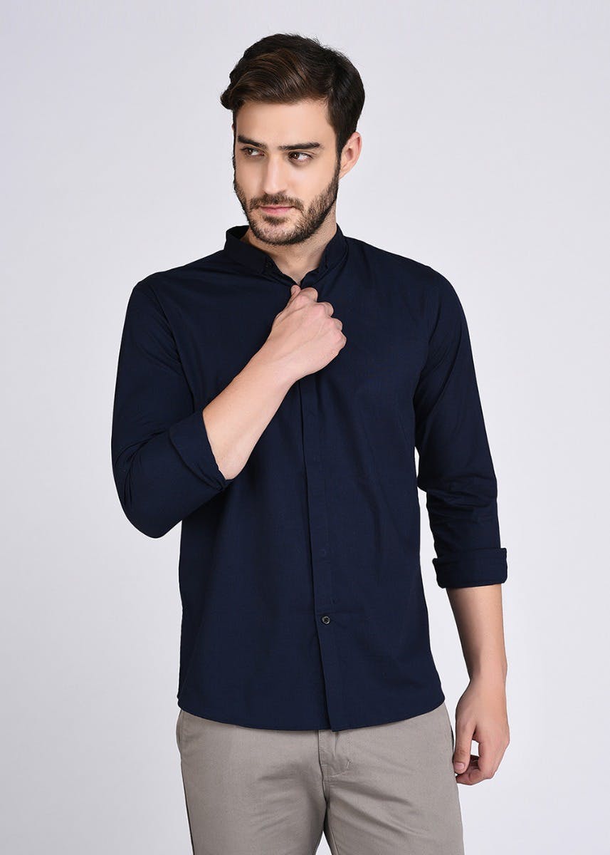 Get Handmade Concealed Placket Navy Blue Shirt at ₹ 749 | LBB Shop