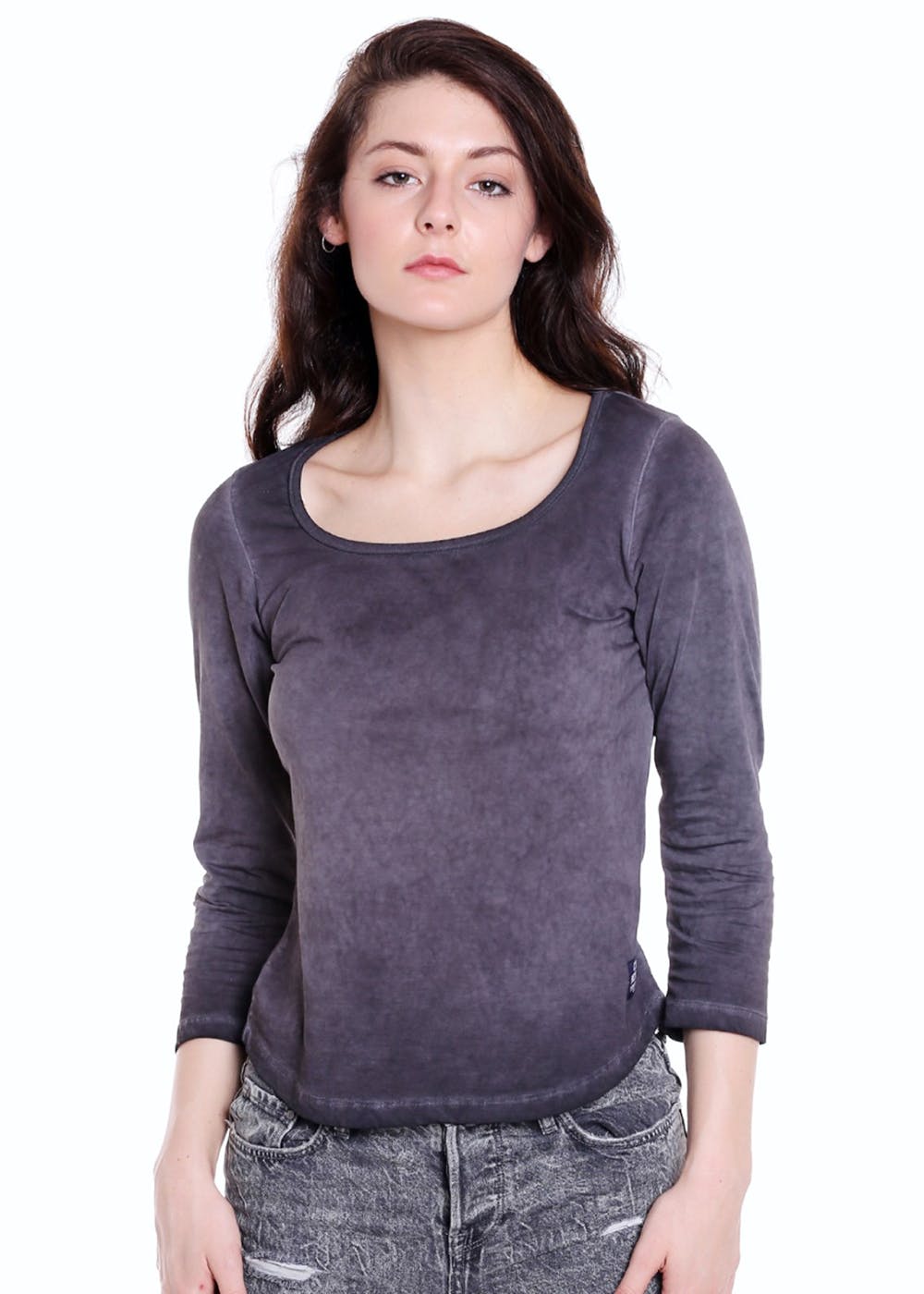 Get Regular Fit Cotton Fabric Charcoal Square Neck T-Shirt at ₹ 553 ...