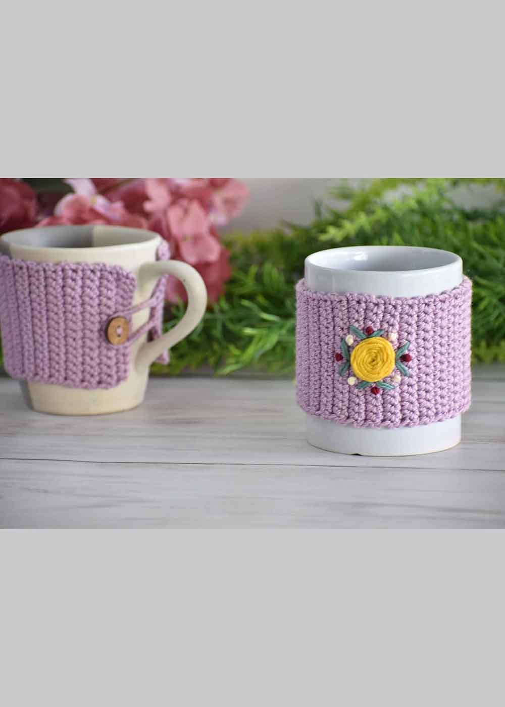 Get Lavender Flower Embroidered Cup Cover - Set of 2 at ₹ 940 | LBB Shop
