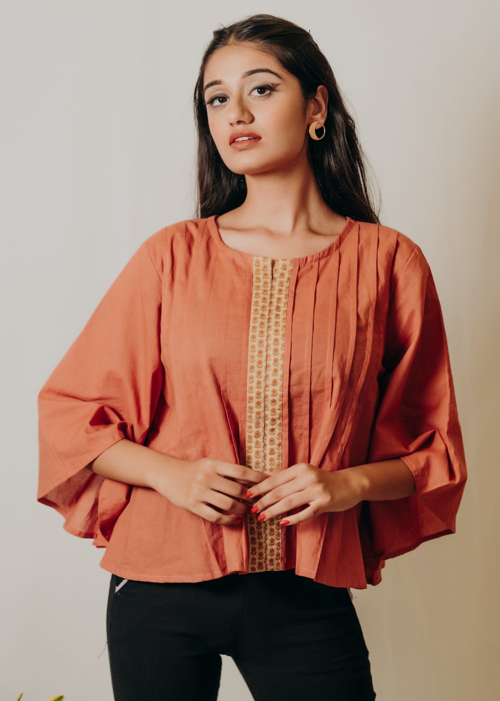 Get Floral Center Panel Detail Brown Boxy Top at ₹ 1799 | LBB Shop